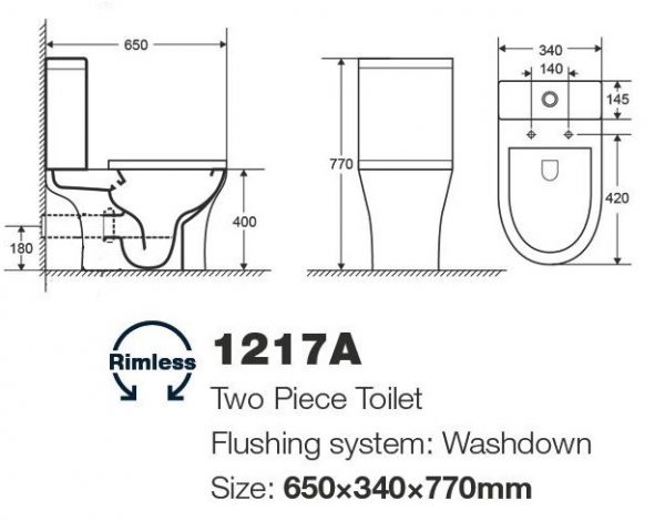Round Rimless Close Coupled Toilet Pan, Cistern with Ultra Slim Soft ...